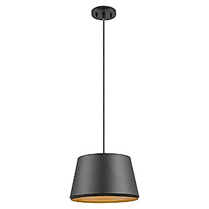 Bari 1-Light Pendant, Black, Matte Finish, Brass Accents, Half Opal Glass Shade
