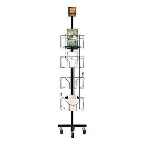 LOYALHEARTDY Rotating Greeting Card Rack-16 Pocket,4 Tier Display Stand Spinning Floor Stand with Wheels,Countertop Rotating Greeting Card Rack Perfect for Office,Gift Shop,Libraries,Black