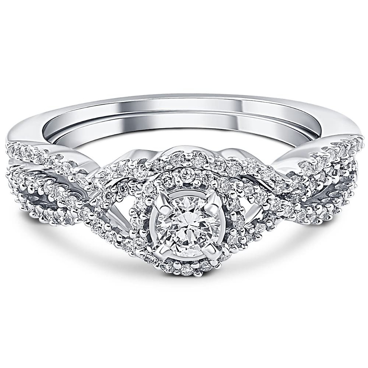 3/4CT Diamond Halo Infinity Engagement Wedding Ring Set 14k White Gold Lab Grown - Size 4
