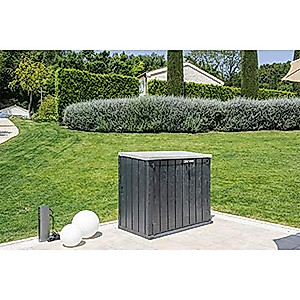 Toomax Stora Way All Weather Outdoor Extra Large Horizontal Storage Shed Cabinet for Garden Tools, and Yard Equipment, Taupe Gray and Anthracite