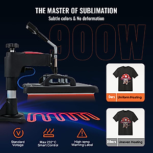VEVOR Heat Press Machine, 12 x 15 Inch, 5 in 1 Combo Swing Away T-Shirt Sublimation Transfer Printer with Teflon Coated, Mug/Hat/Plate Accessories Included, ETL/FCC Certificated, Black