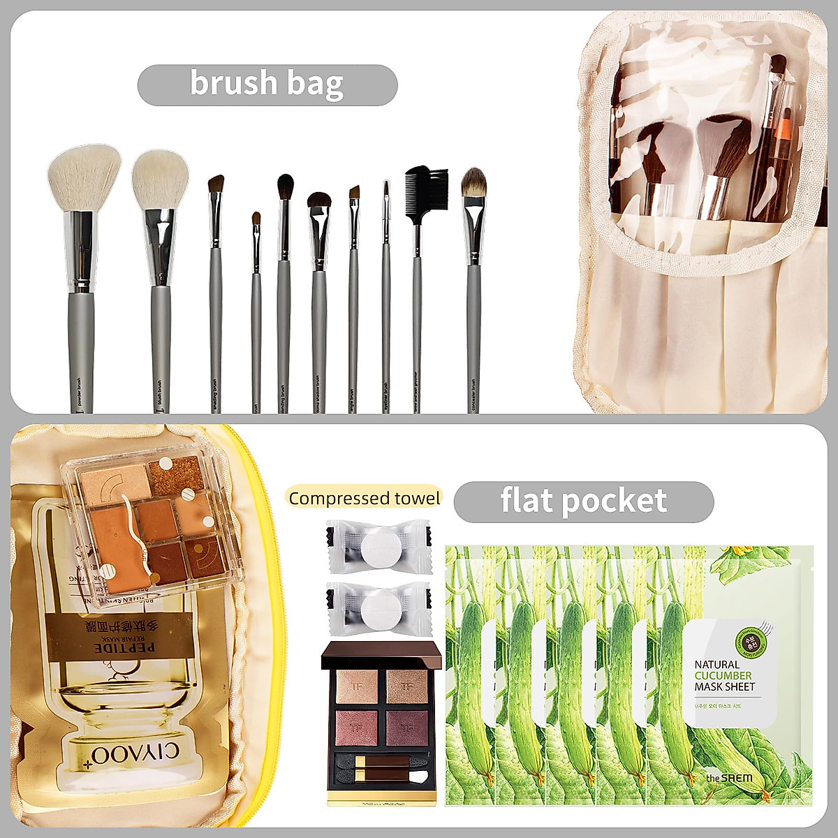 POWERWOO Travel Makeup Bag for Women, Double Layer Cosmetic Bag Organizer Brush bag with upgrade Zipper, Aesthetic Design Ladies Bag, Pink Toiletry Bag as Wedding and Happy New year gift bags