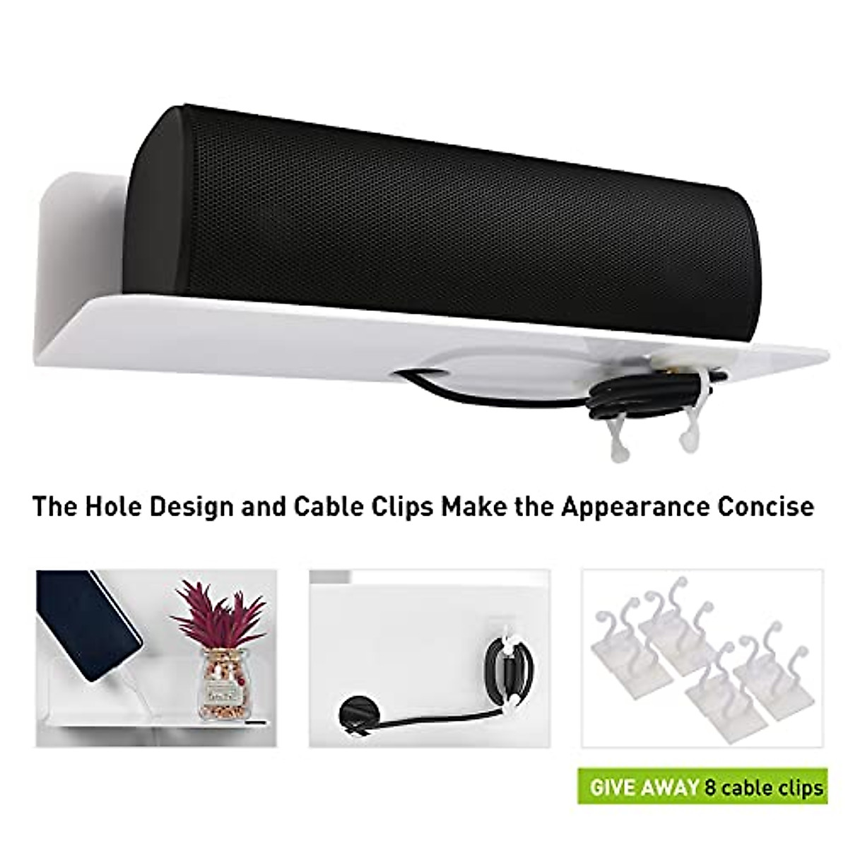 OAPRIRE Small Floating Wall Shelves Set of 4 - Easily Expand Wall Space - 9 Inch Acrylic Wall Shelf for Bedroom, Living Room, Bathroom, Office, Gaming Room with Cable Clips (4, White)