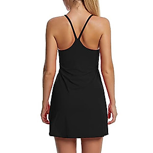 Women's Tennis Dress, Workout Golf Dress Built-in with Bra & Shorts Pocket Sleeveless Athletic Dresses Black