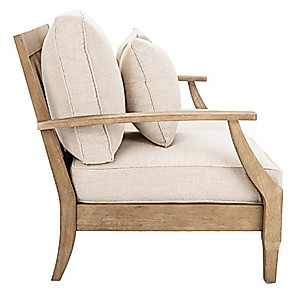 SAFAVIEH Couture Patio Martinique Natural and White Wood Outdoor Loveseat, Natural/White