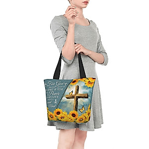 MORGOMON Christian Gifts Reusable Shopping Tote Bag Zippered Inspirational Tote Bags for Women Scripture Bible Verse Shoulder Bag Religious Gift Perfect for Church Work Travel Groceries Books