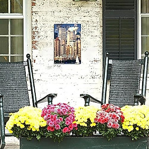 Personalized Metal Tin Sign Skyline New York City Landscape Home Décor Garage Signs for Front Door Outside House USA Street Painting State Building Art Poster Gift for Bathroom 12x18in