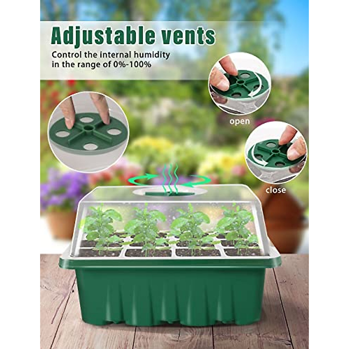 14 Packs Seed Starter Tray, 168 Cells Total Tray, Seed Starting Kit with Adjustable Humidity Dome and Base Plant Starter Kit Mini Greenhouse Germination Kit with 2 Garden Tools and 20 Plant Labels