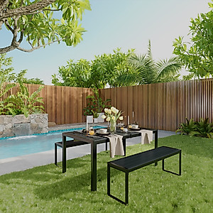 VICLLAX 3-Person Outdoor Bench 53" Long Garden Bench Metal Frame Backless Porch Patio Bench, Black