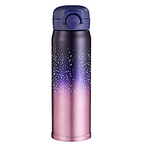 Water Bottle Thermoses Starry Sky, Thermal Vacuum Cups for Hot and Cold Drinks, BPA Free Stainless Steel Insulated Leak-proof Flask for Boys and Girls School Kids Indoor Outdoor Sports(17 oz Pink)