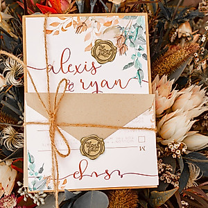 Whaline 50Pcs Thank You Wax Seal Stickers Gold Envelope Seal Stickers 3D Self-Adhesive Embossed Stickers for DIY Greeting Invitation Cards Snail Mails Wine Packages Gift Decor