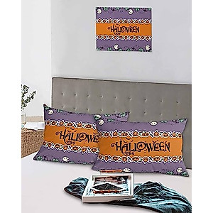 Edwiinsa Halloween Pillow Covers Standard Size Set of 2 Bed Pillow, Fall Pumpkin Black Bats Tombstone Purple Plush Soft Comfort for Hair/Skin Cooling Pillowcases with Envelop Closure 20''x26''