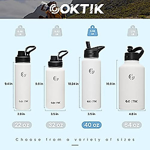 COKTIK 40 oz Sports Water Bottle With Straw,3 Lids, Stainless Steel Vacuum Insulated Water Bottles,Leakproof Lightweight, Keeps Cold and Hot, Great for Travel, Hiking, Biking, Running(White)