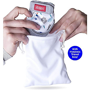 Nuby Soothing Teething Mitten with Hygienic Travel Bag, Blue Penguins, 1 Count (Pack of 1)