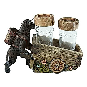 Set Of 1 Black Cattle Cow Pushing Wagon Cart Salt And Pepper Shakers
