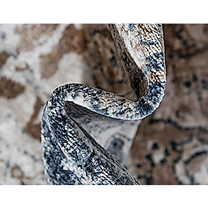 Unique Loom Chateau Collection Vintage, Distressed, Medallion, Rustic, Traditional Area Rug, 9' 0" x 12' 0", Beige/Navy Blue