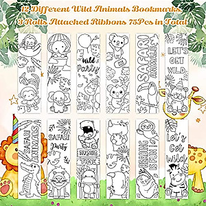 3sscha 75Pcs Color Your Own Safari Animals Bookmarks for Kids DIY Coloring Blank Bookmark Including Giraffe Lion Sloth Monkey Monstera Painting Bookmark School Wild Party Supplies Goodie Bag Fillers
