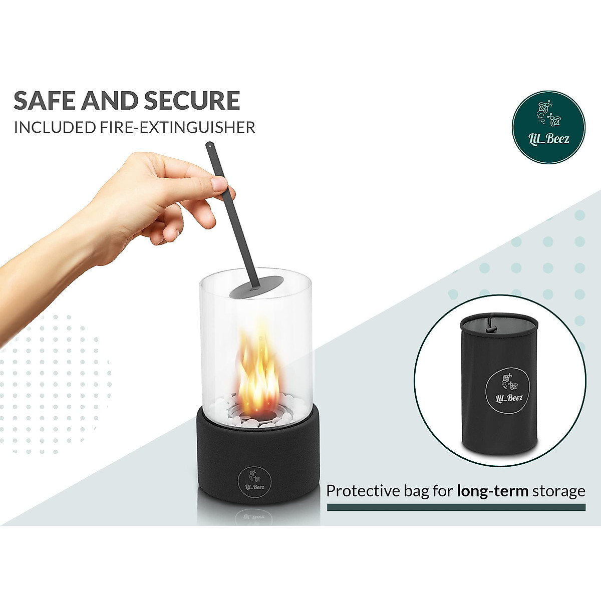 LIL_BEEZ Tabletop Fire Pit - Stainless Steel Portable Fire Pit - Crack-Resistant Small Indoor Table Firepit - Mini Fireplace with Borosilicate Glass