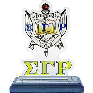 Sigma Gamma Rho Acrylic Desktop Piece with Color Wooden Base [Blue - 7" x 8.5"]