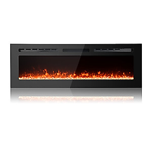 50 Inch Electric Fireplace Inserts, Wall Mounted Fireplace, Recessed Electric Fireplace, Wall Fireplace Electric with Remote Control, Indoor Electric Fireplace, Linear Fireplace, 750/1500W