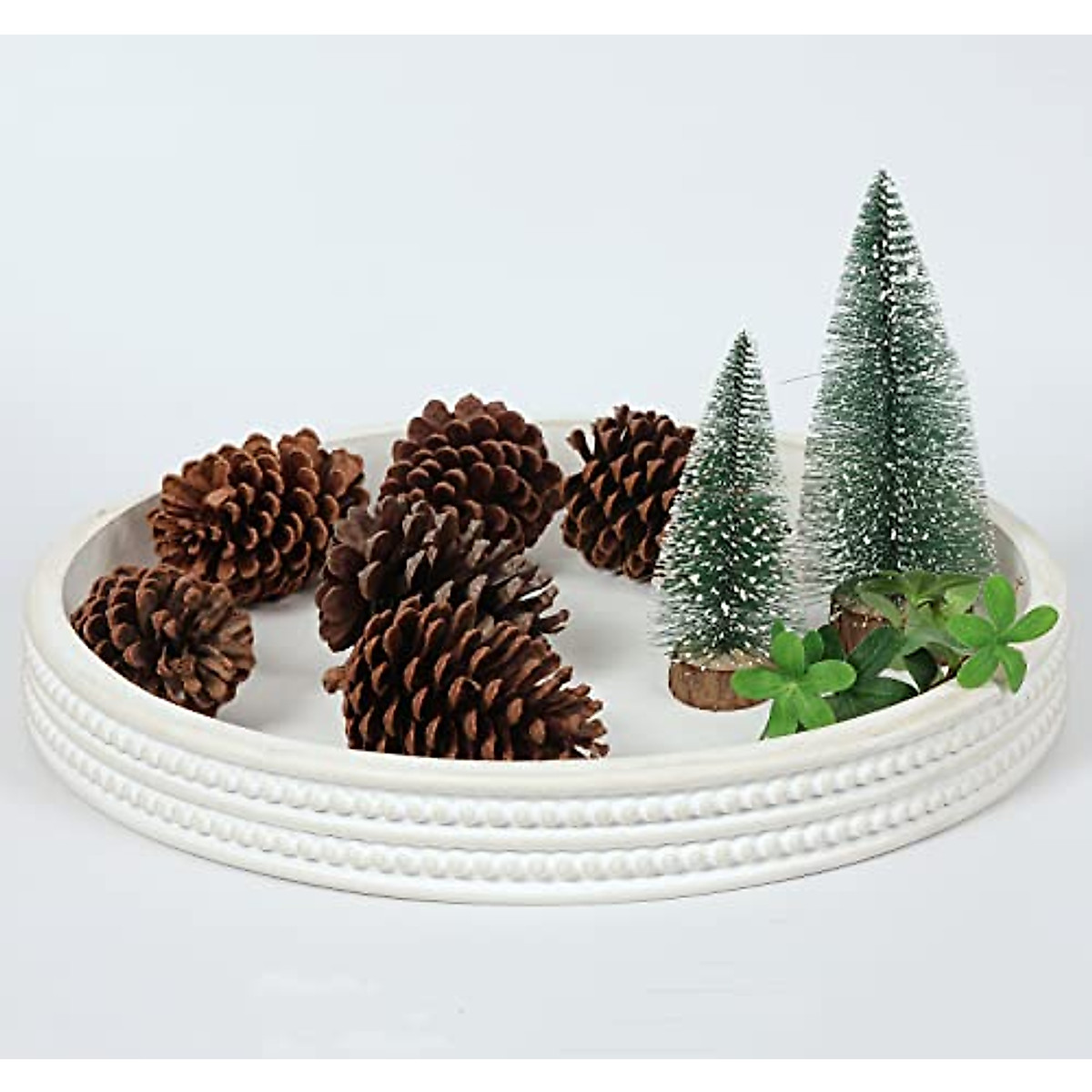 Carah & Cossh Round Wooden Serving Tray, Whitewashed Round Decorative Wood Tray, Round Farmhouse Rustic Decorative Tray, Perfect for Storage and Display (White)