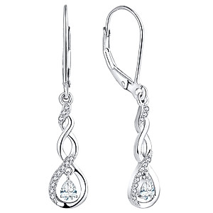 YL Dangle Drop Earrings Sterling Silver Infinity Leverback Earrings Cubic Zirconia Twisted Jewelry