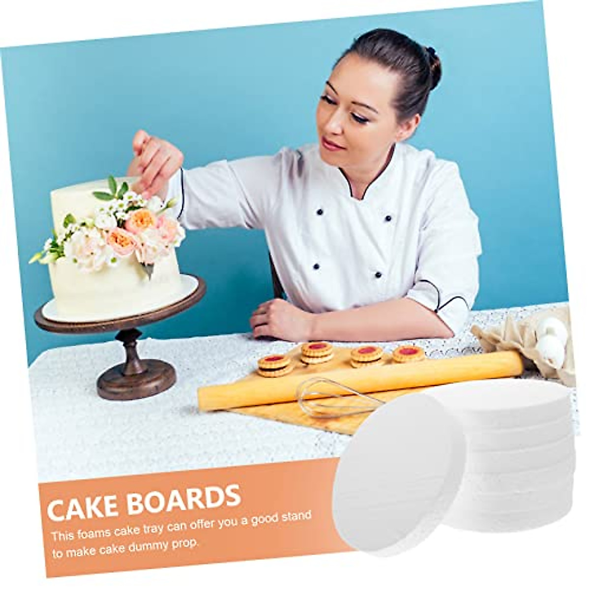 16pcs White Foam disc Fake Cake Tray Foams Cake Tray Foams Cake Stand Craft Foam Round Foam Circles Craft DIY Foams Round Cake pan Foams Cake Plate Unique Bottom Bracket Child