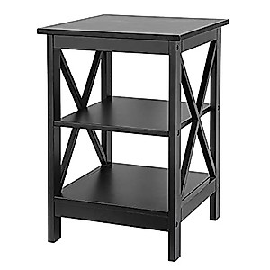 SUPER DEAL 3-Tier End Table with Storage Shelves Versatile X-Design Sofa Side Table for Living Room Bedroom Apartment Small Space, Black