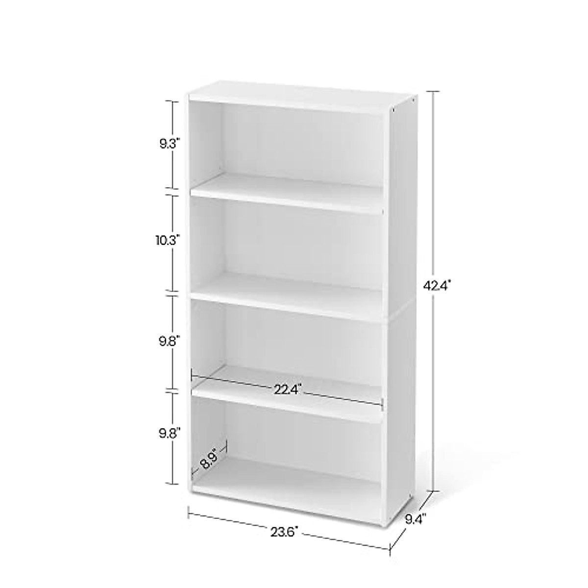 VASAGLE Bookshelf, 4-Tier Open Bookcase with Adjustable Storage Shelves, Floor Standing Unit, White ULBC164T14