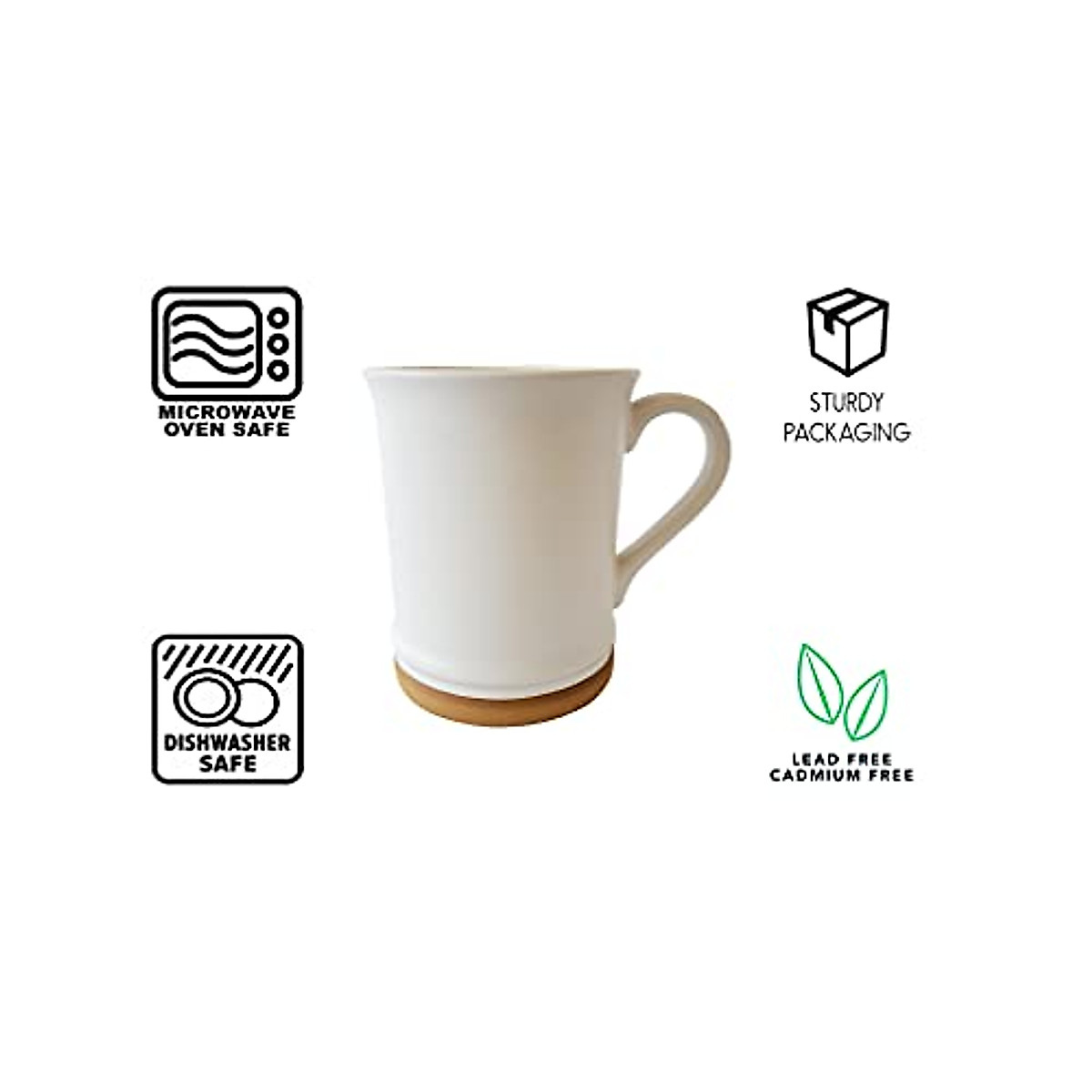 Essential Drinkware 15oz Entice Ivory White Tall Ceramic Coffee Mug, Set of 4 - Large handles, dishwasher and microwave safe