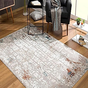 RUG BRANCH Cascade Contemporary Abstract Beige Blue Indoor Area Rug for Living Room, Bedroom, Dining Room, and Kitchen - 8' x 10' (7'9" X 10'9")