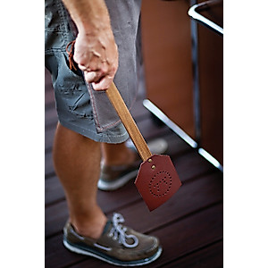 Outset 76616 Acacia Wood and Leather Amish-Style Fly Swatter, 17.5", Brown