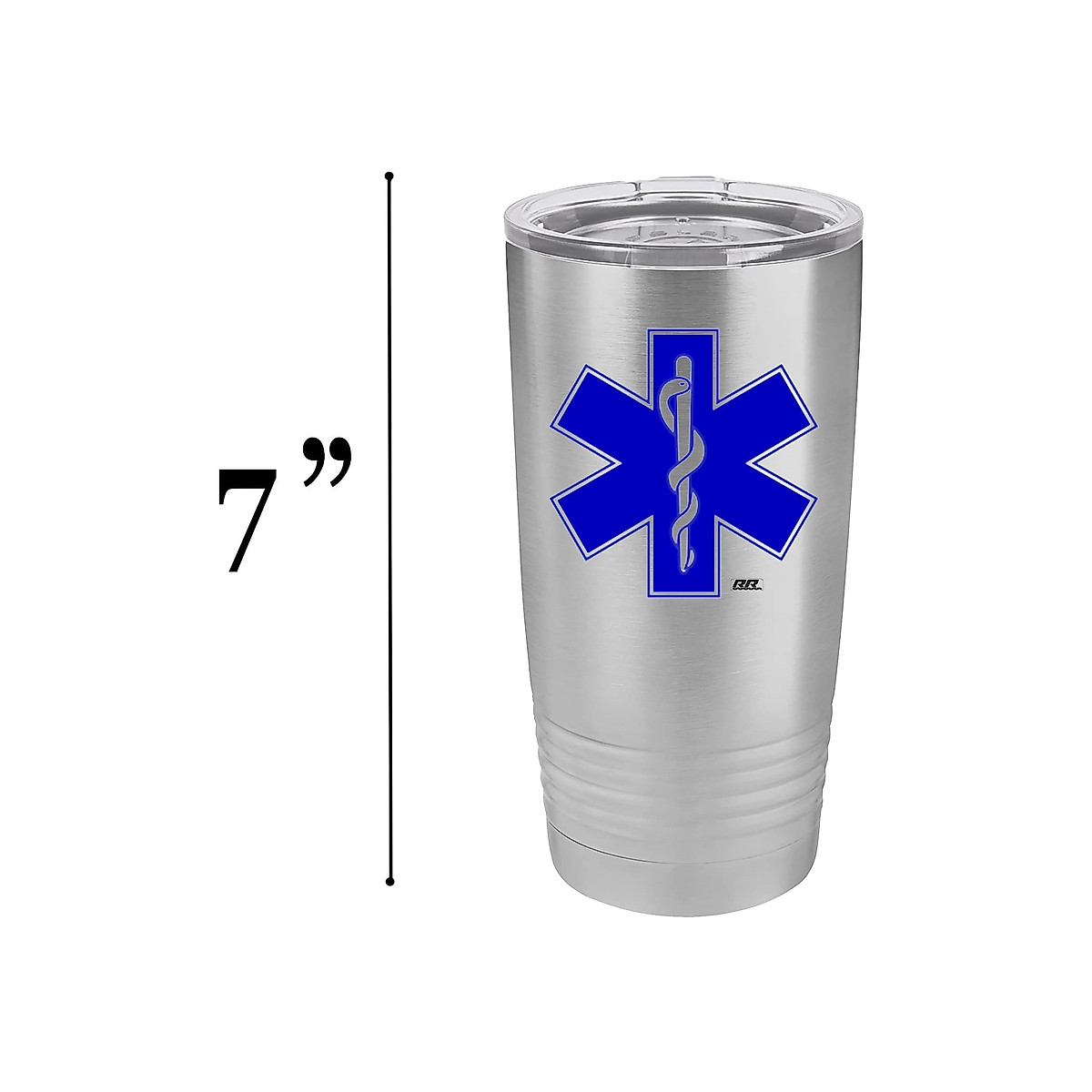 Rogue River Tactical EMT EMS Star of Life 20 Oz. Travel Tumbler Mug Cup w/Lid Paramedic (Silver)