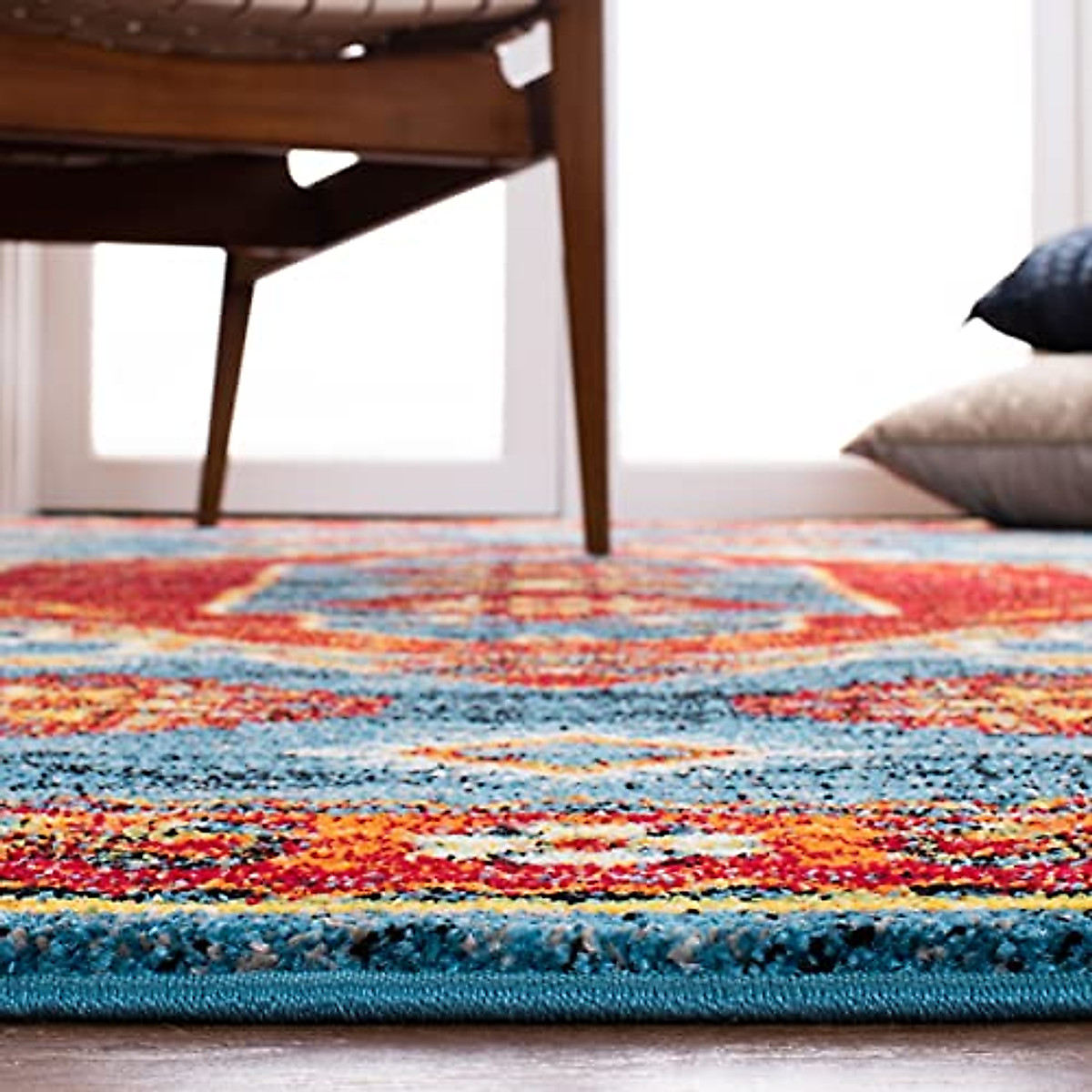 SAFAVIEH Vintage Hamadan Collection Accent Rug - 2'7" x 5', Blue & Orange, Design, Non-Shedding & Easy Care, Ideal for High Traffic Areas in Entryway, Living Room, Bedroom (VTH253M)