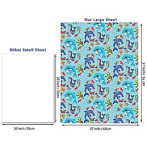 BOLIANNE Ocean Wrapping Paper - Birthday Wrapping Paper for Boys Girls Kids with Cute Whales Dolphins Fishes, 6 Large Sheets Sea Blue Gift Wrap for Baby Shower, Folded Flat, 27 X 37 Inch
