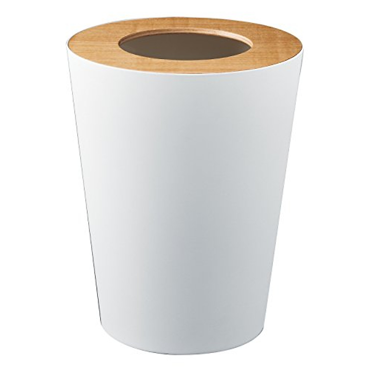 Yamazaki Home Trash Can - Small Modern Home Wastebasket for Bathroom Kitchen office Steel + Wood One Size Ash