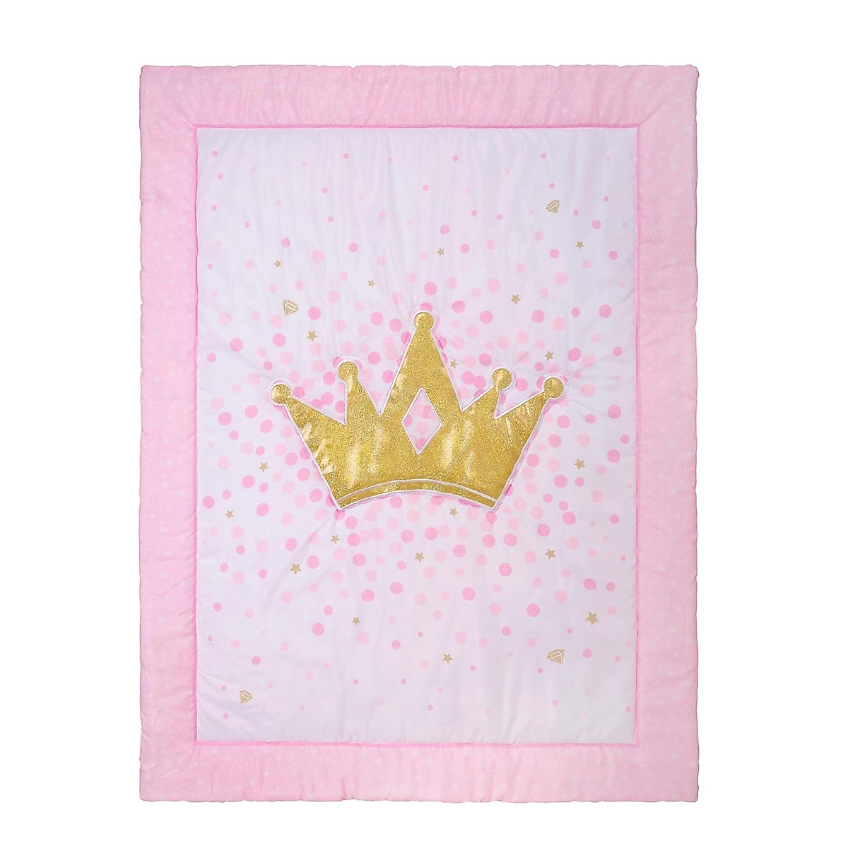 Sammy & Lou Tiara Princess 4-Piece Baby Nursery Crib Bedding Set for Girls, Includes Quilt, Fitted Crib Sheet, Crib Skirt, and Plush Toy