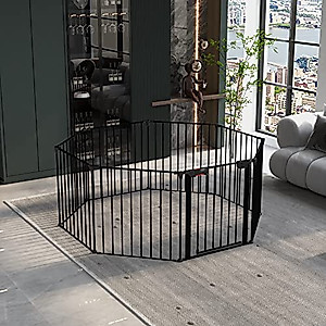 EPIKOIB 200" Wide Baby Gate Metal Safety Playpen - Fireplace Fence for Kids/Pet/Toddler/Dog/Cat, 8-Panel