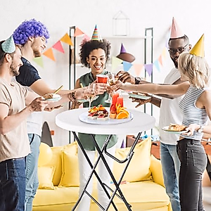 Gnomiya 32in Folding Cocktail Table for Parties, High Top Table Granite White, Bar Height Pub Table for Events, Weddings, Banquets, Family Gatherings