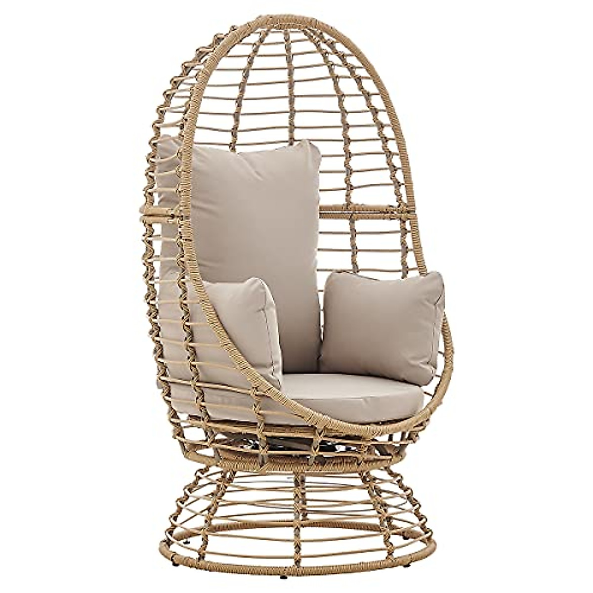 Barton Oversized Egg Style Wicker Chair w/Canopy & 4 Cushions Swivel Outdoor Patio Lounge Basket