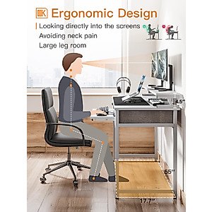 ODK Computer Desk with Keyboard Tray, 55 inch Office Desk with Drawers, Writing Desk with Monitor Shelf and Storage, Work Desk for Home Office/Bedroom, Bamboo