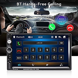 CAMECHO 7" Double Din Car Stereo Audio Bluetooth MP5 Player USB FM Multimedia Radio+ 4 LED Mini Backup Camera with Steering Wheel Remote Support Mobile Phone Synchronization (Used in Android/iOS)