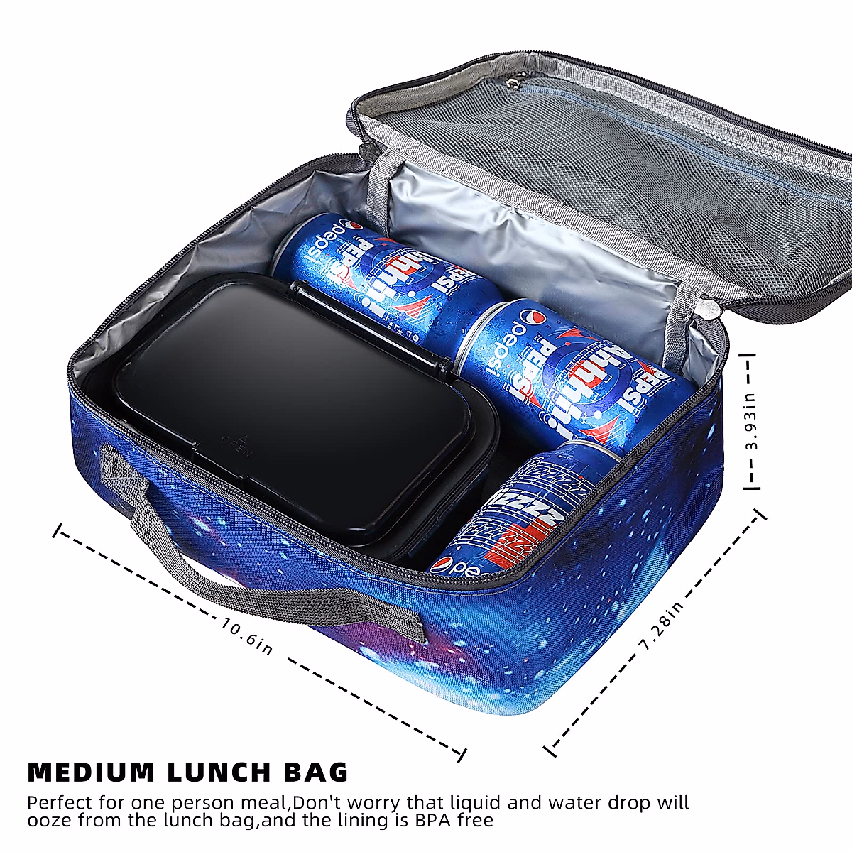 WeiWyTex Galaxy Insulated Lunch Bag for Boys/Girls, Reusable Cooler Lunch Box for Kids School/Picnic/Travel
