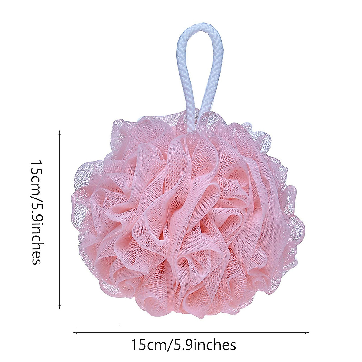 LISSOMPLUME Mesh Pouf Bath Sponge Exfoliating Shower Ball Pom Cleaning Accessory Pink Color