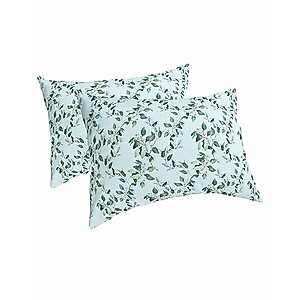 Edwiinsa Summer Tropical Leaves Pillow Covers Standard Size Set of 2 20x26 Bed Pillow, Blue Spring Floral Farmhouse Plush Soft Comfort for Hair/Skin Cooling Pillowcases with Envelop Closure