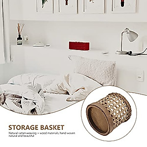 Cabilock Desk Flower Basket: Stationery Brown Mini Woven Basket, Small Makeup Pencil Handwoven Hand Storage Bowl Home Inches Farmhouse Wood Pots Cup Brush Caddy Rustic for Container