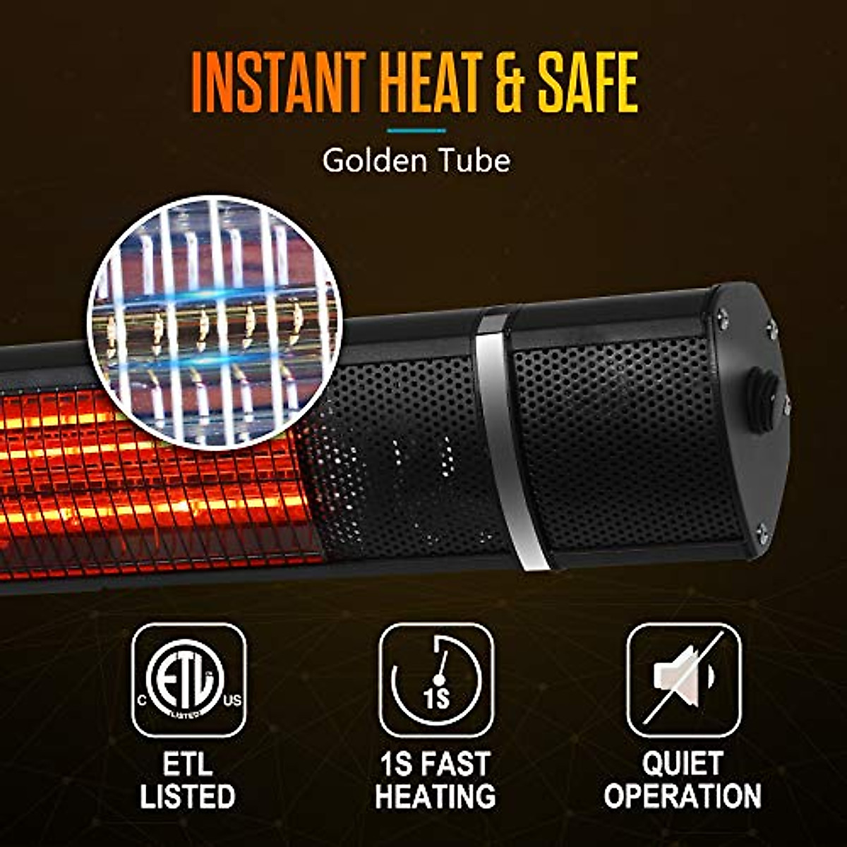 Electric Patio Heater, VQVG Outdoor Patio Heater, Infrared Outdoor Heater Wall Mount, 1500W Adjustable Setting with Remote Control, Waterproof IP65, Easy to Install, for Garage Patio, Black