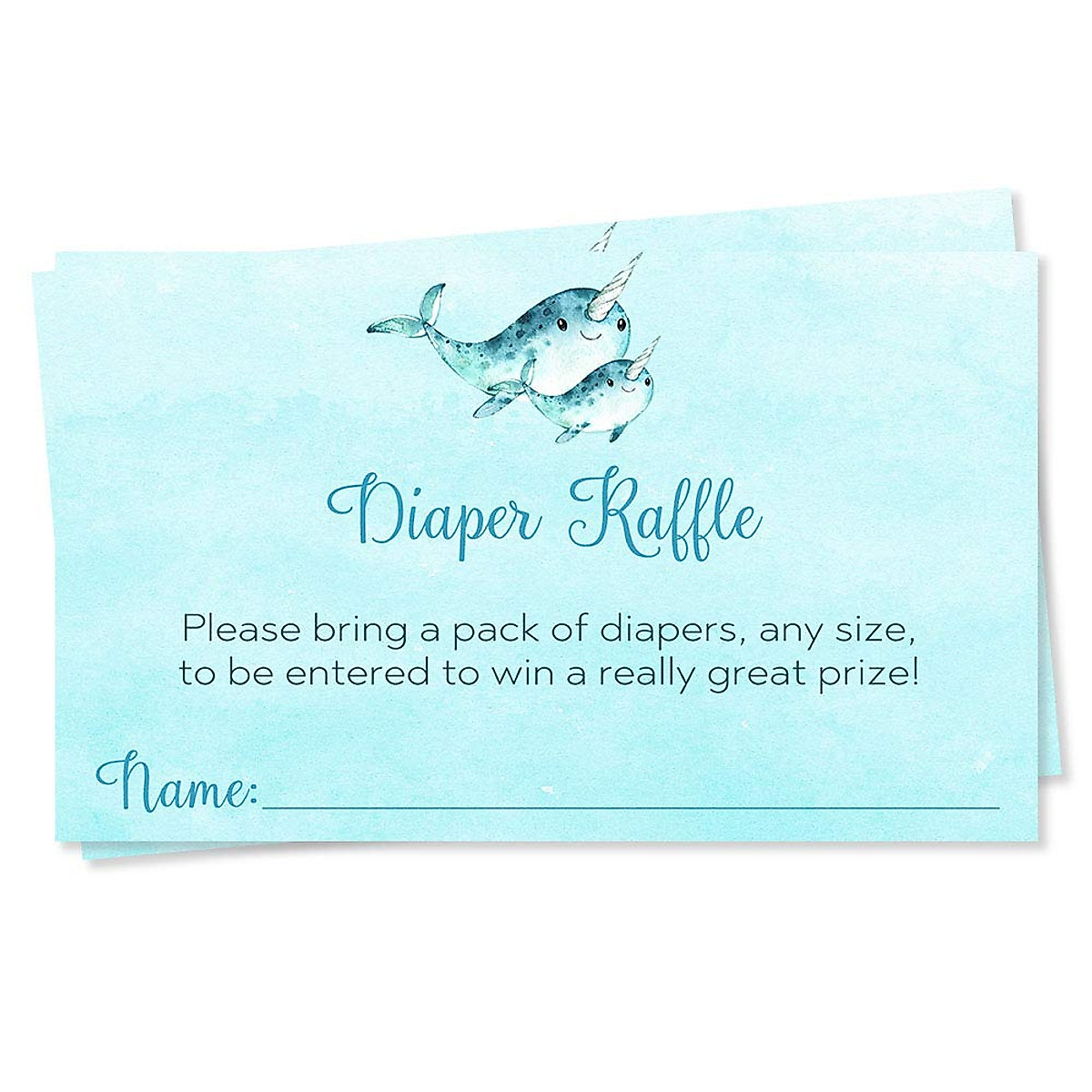 Underwater Diaper Raffle Tickets Narwhal Baby Shower Watercolor Sprinkle Diaper Party Insert Cards Under The Sea Gender Neutral Mommy and Me Fantasy Winter Sea Creatures Ocean Animals (25 Count)