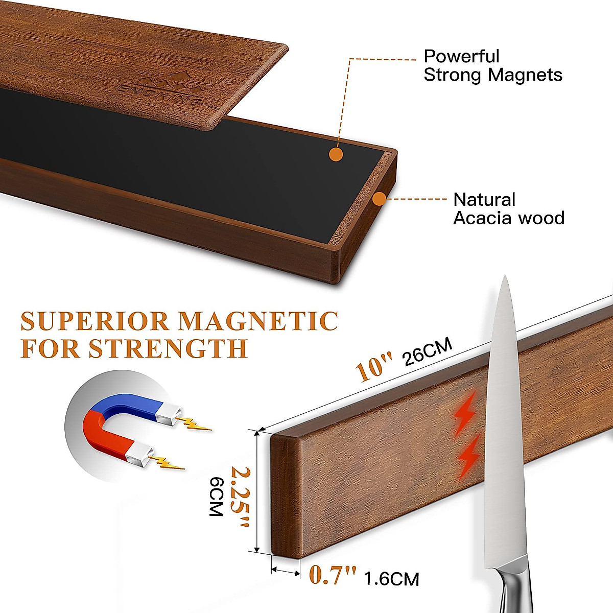 Enoking Knife Magnet Knife Bar for wall, 10 Inch Magnetic Knife Holder for Refrigerator with 2 Hooks