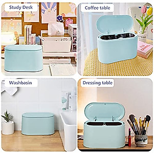 Mini Countertop Trash Can with 90pcs Trash Bags,Tiny Garbage Can with Press Type Lid,Small Desktop Waste Bin with Hidden Bag,Little Table Trash Bucket for Bathroom,Kitchen,Bedroom,Office (Blue)